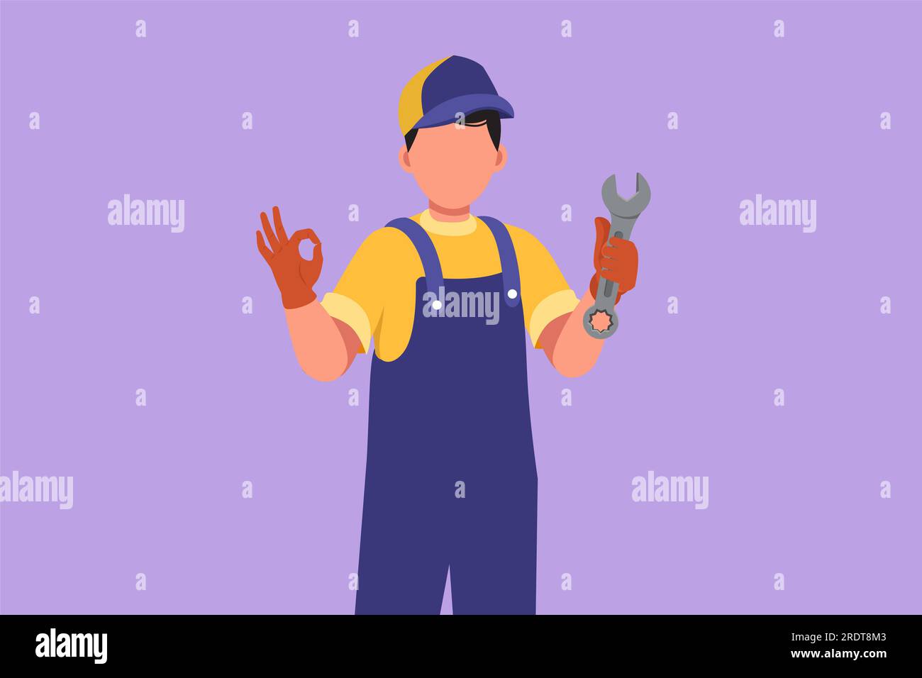 Character flat drawing male mechanic holding wrench with okay gesture ...