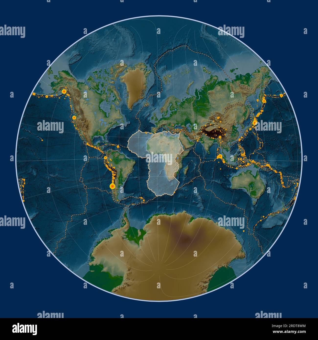 African tectonic plate on the physical elevation map in the Lagrange ...