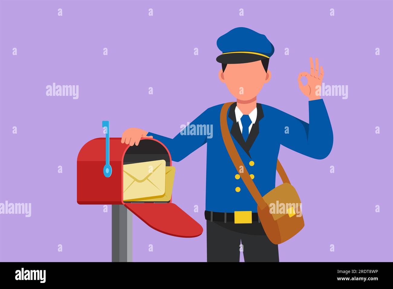 Character flat drawing attractive postman holding envelope on mail box ...