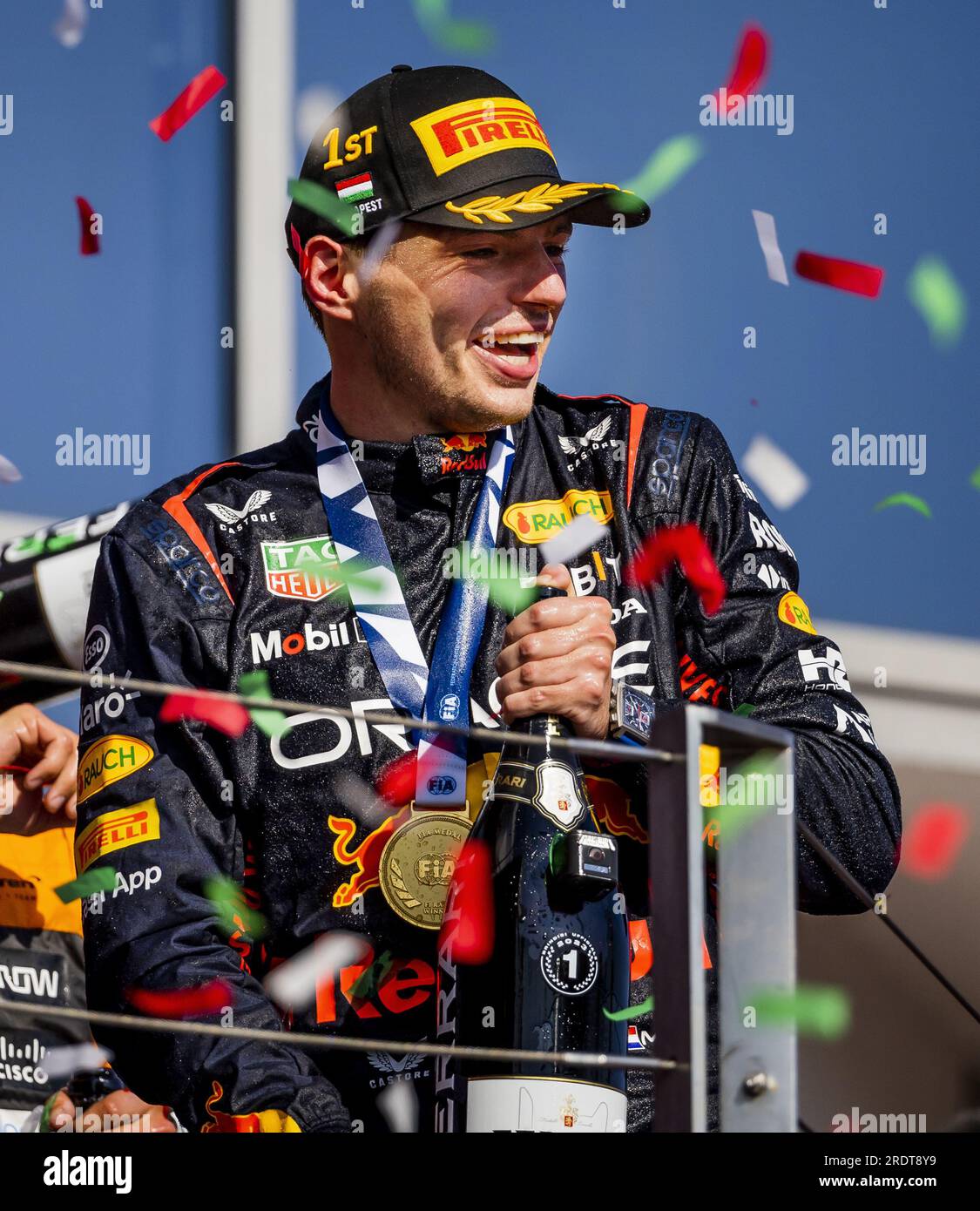 BUDAPEST - Max Verstappen (Red Bull Racing) on the podium after winning ...