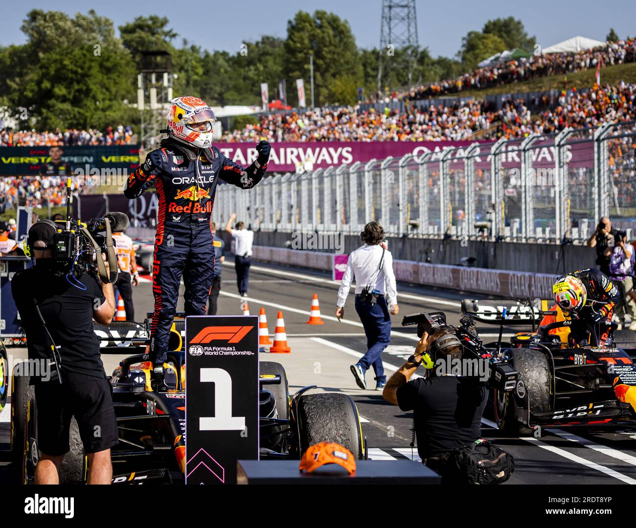 BUDAPEST - Max Verstappen (Red Bull Racing) cheers after winning the ...
