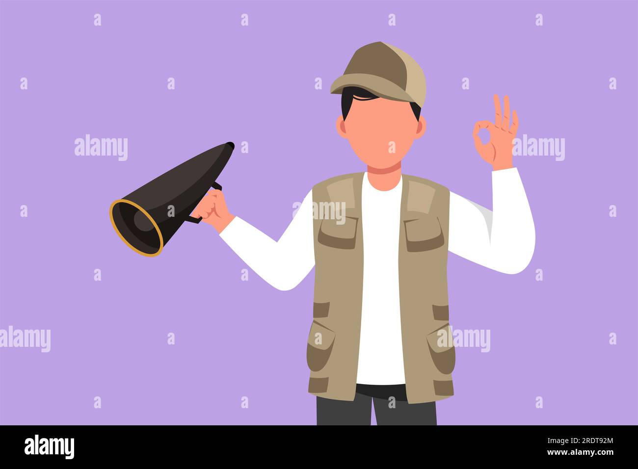 Cartoon flat style drawing active male film director holding megaphone ...