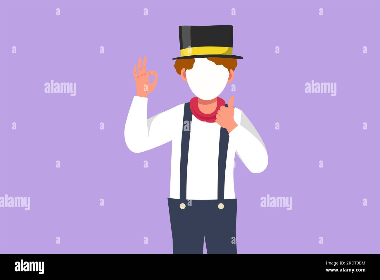 Graphic flat design drawing male mime artist say hi with okay gesture ...