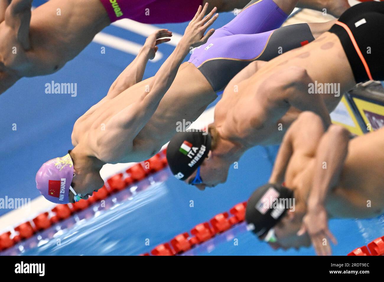 Fukuoka, Japan. 23rd July, 2023. Pan Zhanle (L) of China competes ...