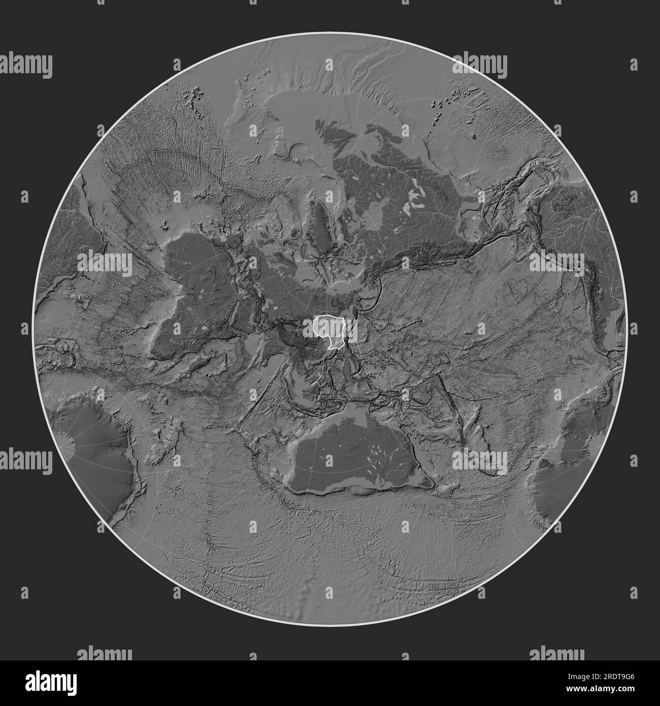 Amur Tectonic Plate On The Bilevel Elevation Map In The Lagrange Oblique Projection Centered