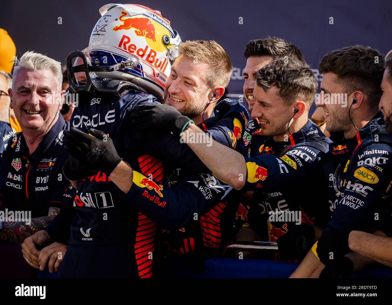 BUDAPEST - Max Verstappen (Red Bull Racing) celebrates victory with his ...