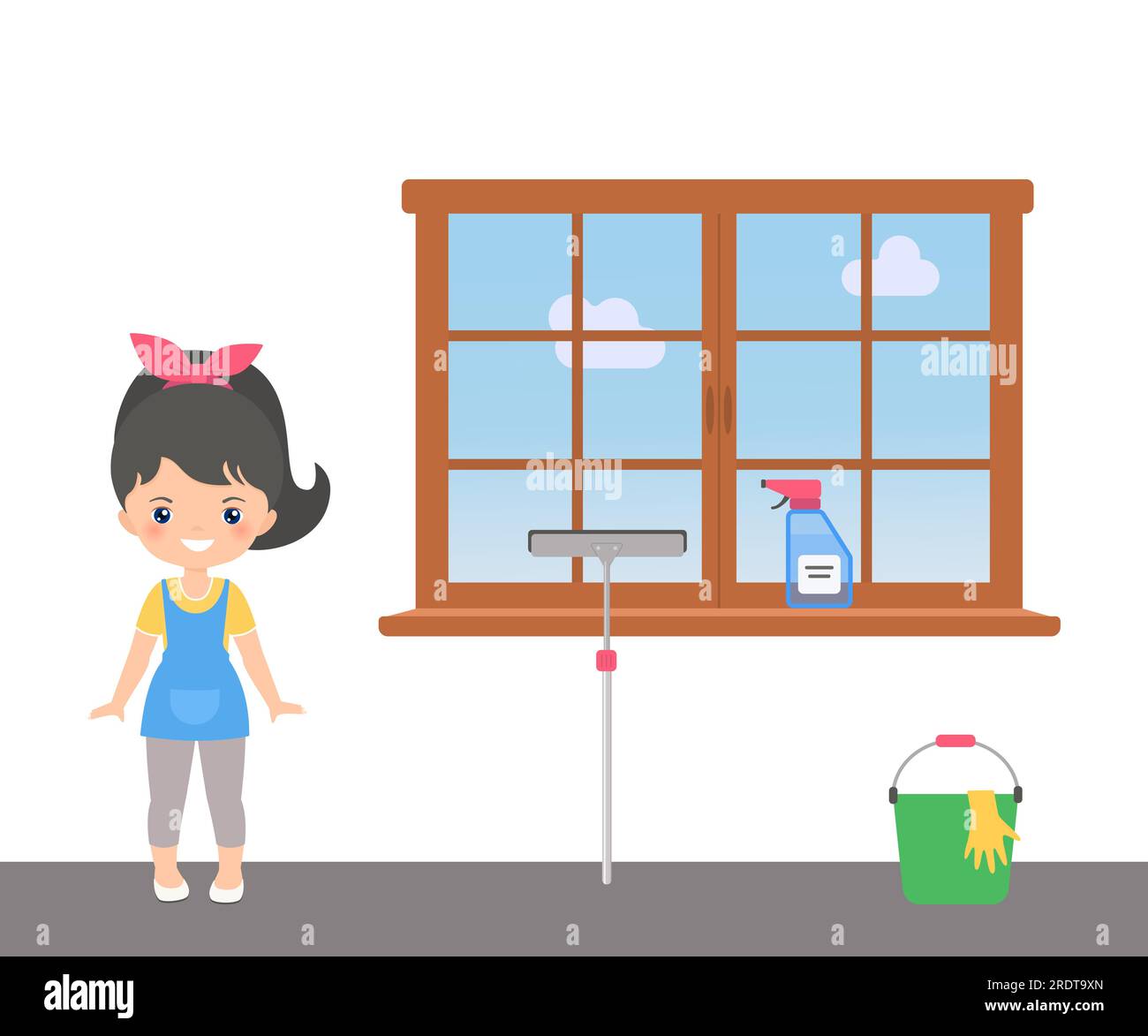 Character chibi girl with window cleaning tools Stock Vector Image ...
