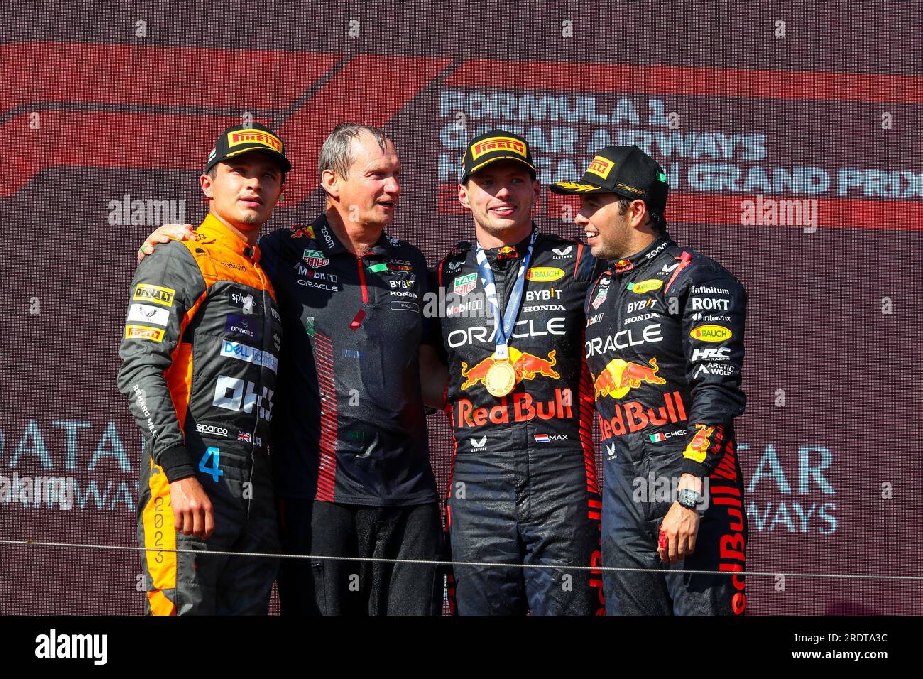 Podium: from left to right Lando Norris (GBR) McLaren MCL60 Max ...