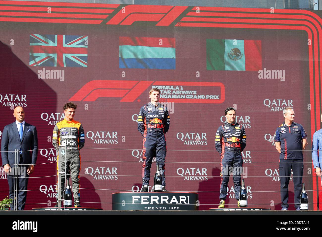 Podium: from left to right Lando Norris (GBR) McLaren MCL60 Max ...