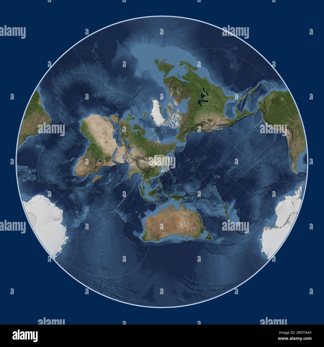 Amur Tectonic Plate On The Blue Marble Satellite Map In The Lagrange Oblique Projection Centered
