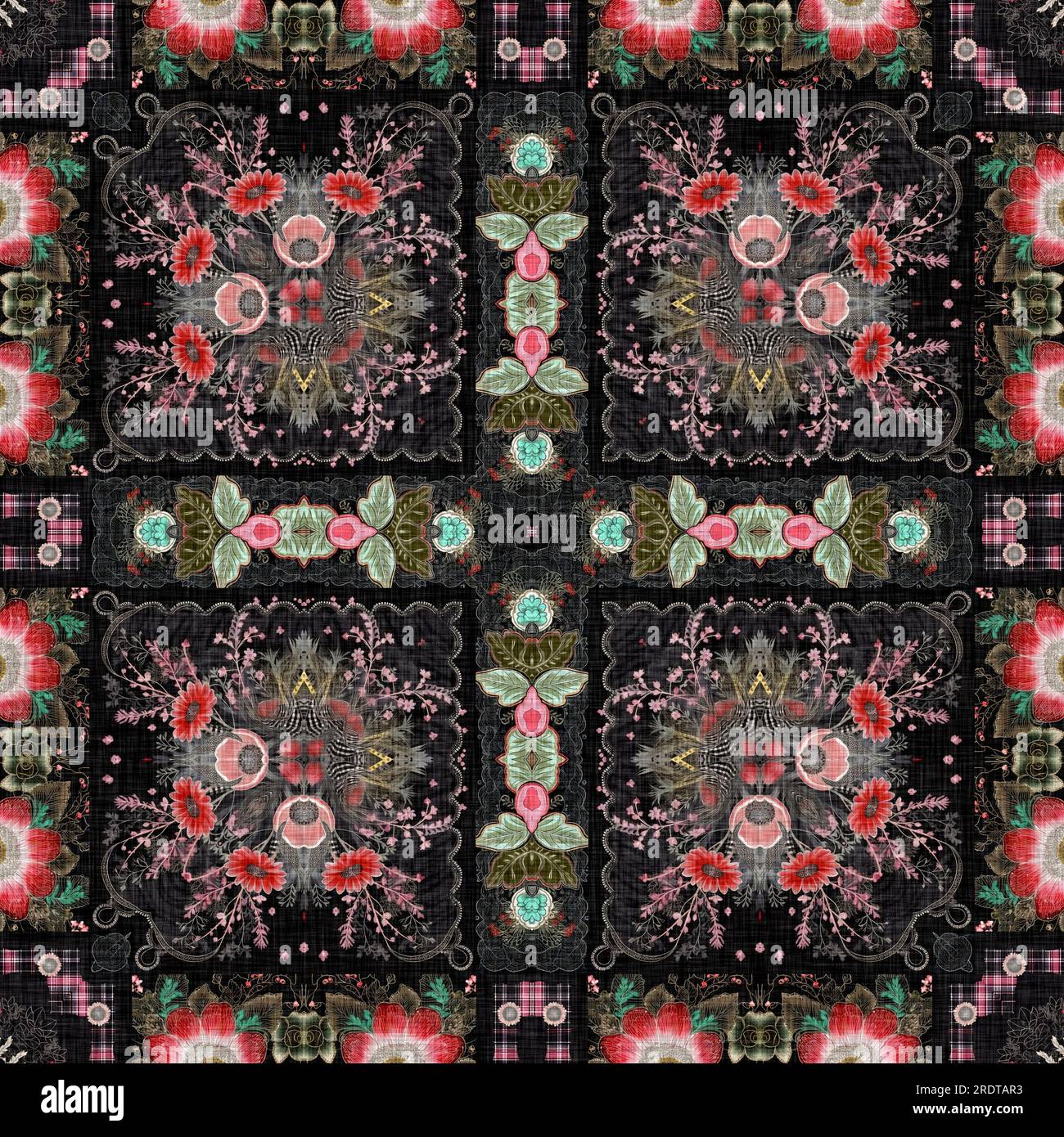 Boho folkloric flower pattern with a gypsy retro style. Repeatable ...