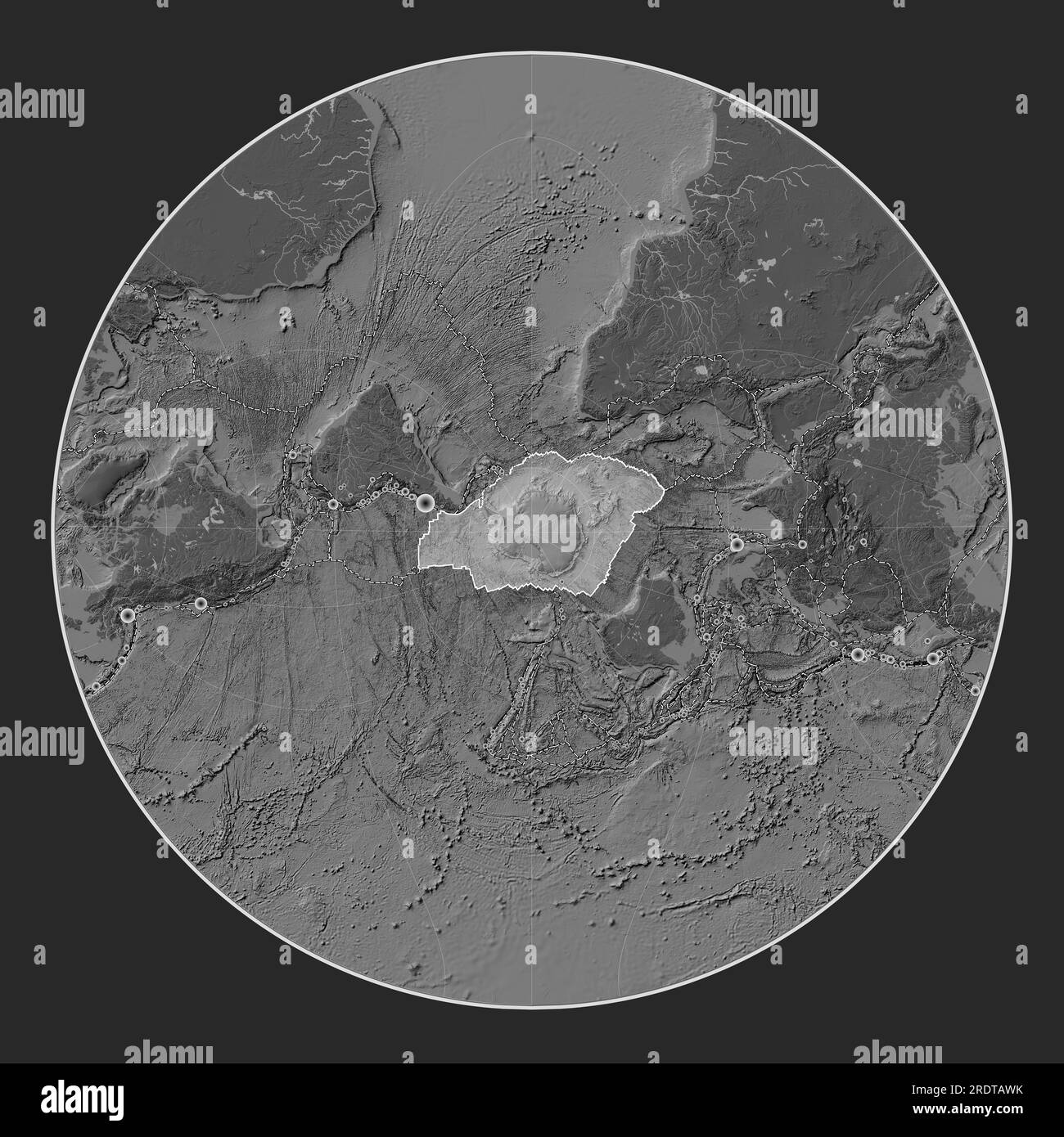 Antarctica Tectonic Plate On The Bilevel Elevation Map In The Lagrange Oblique Projection