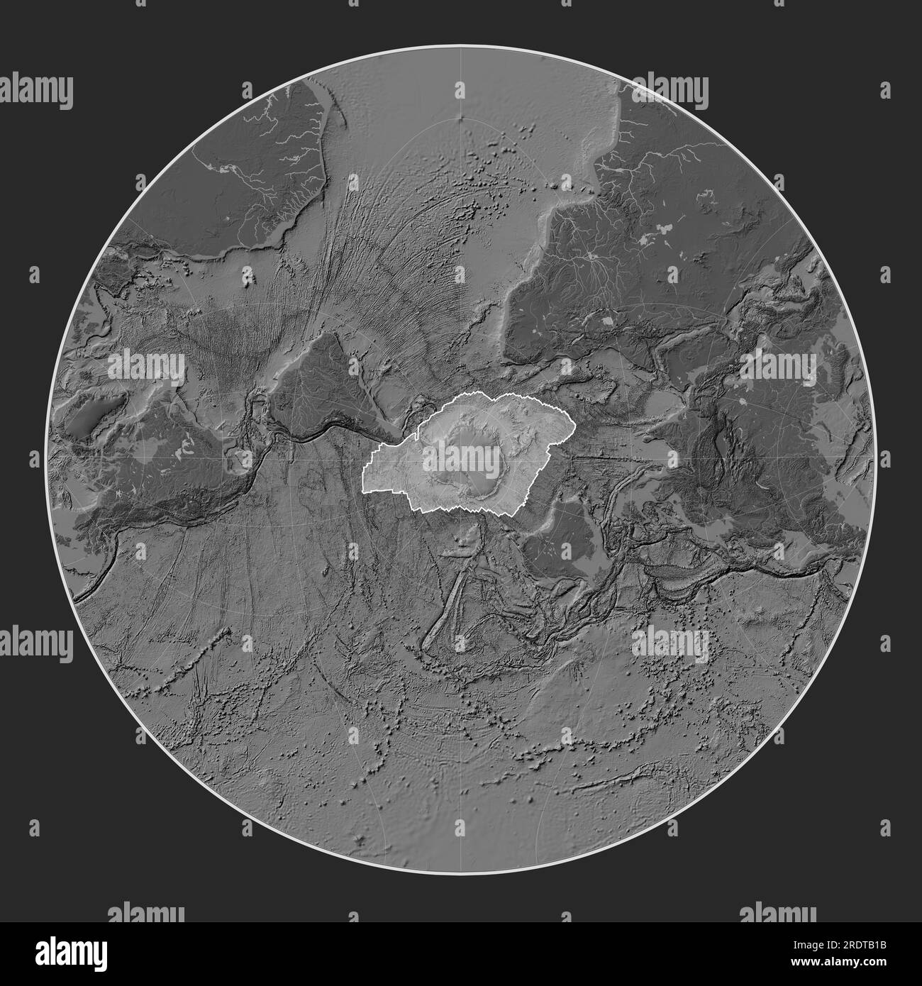 Antarctica Tectonic Plate On The Bilevel Elevation Map In The Lagrange Oblique Projection