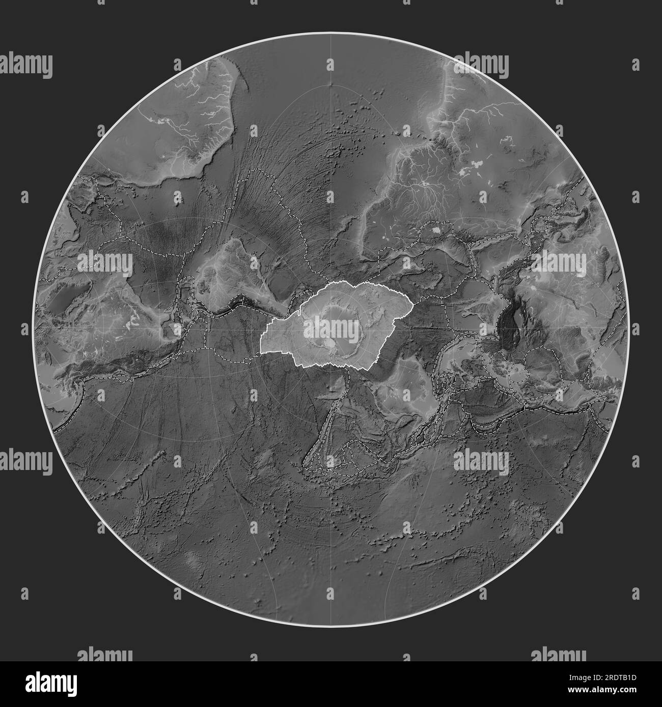Antarctica tectonic plate on the grayscale elevation map in the ...