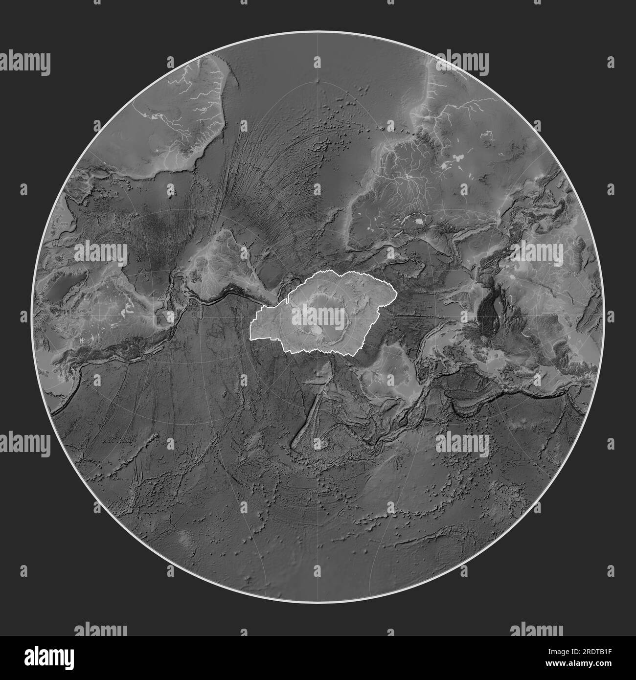 Antarctica tectonic plate on the grayscale elevation map in the ...