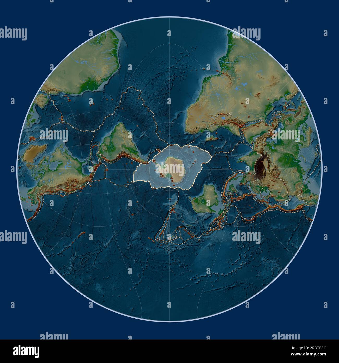 Antarctica Tectonic Plate On The Physical Elevation Map In The Lagrange Oblique Projection