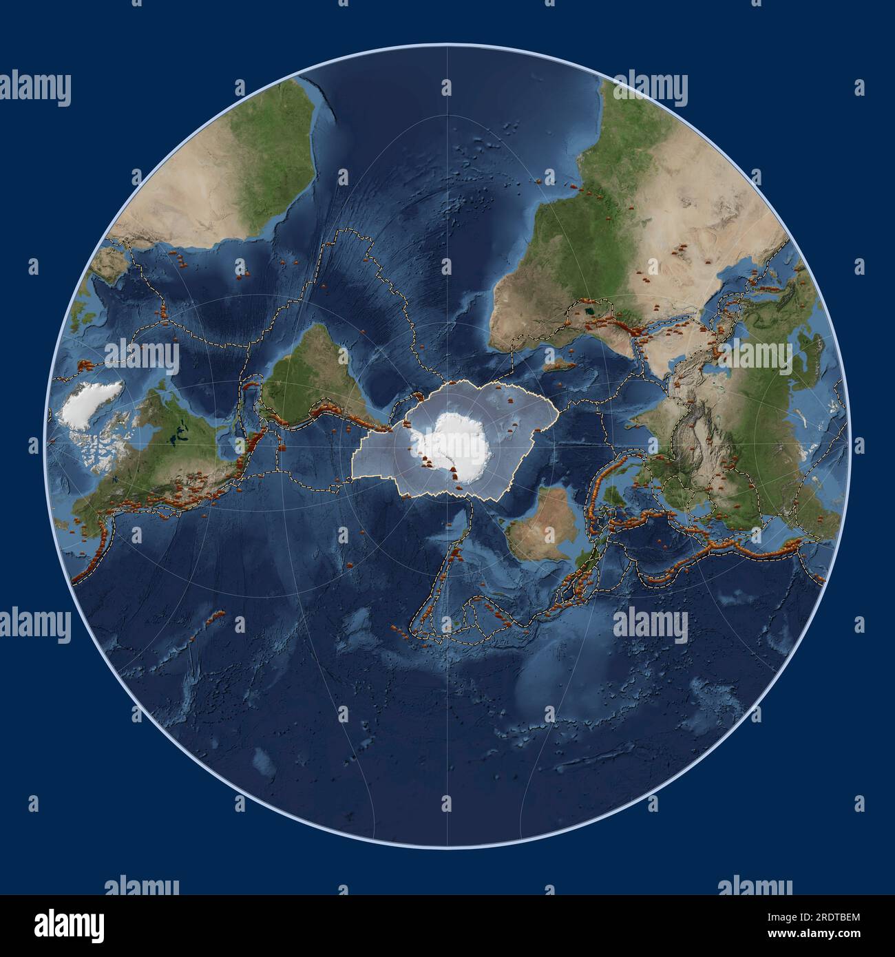 Antarctica tectonic plate on the Blue Marble satellite map in the ...