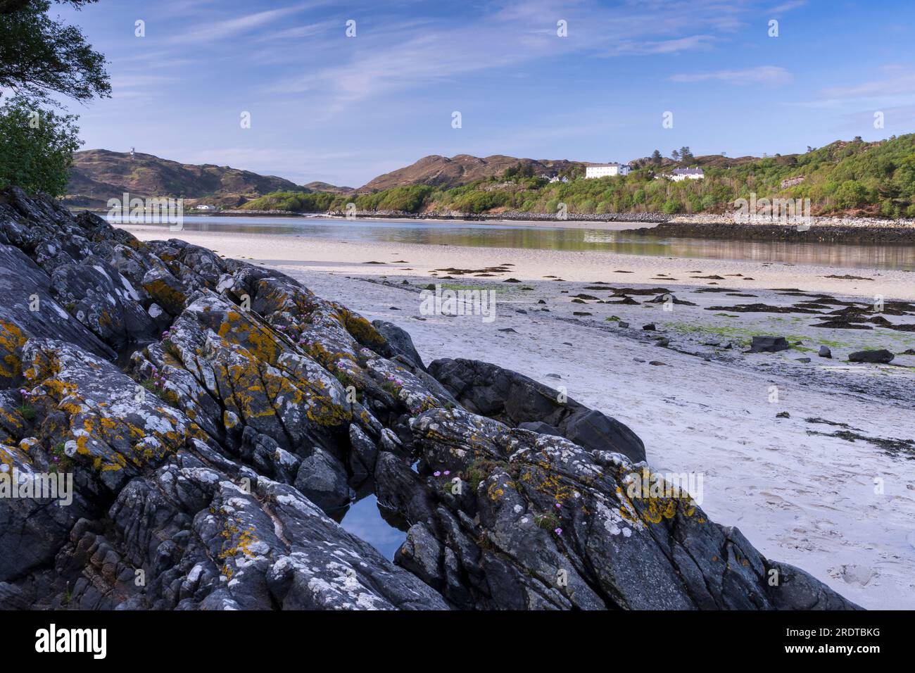 Rocky outcrop and sandy beach at Morar near Arisaig, Scotland Stock ...