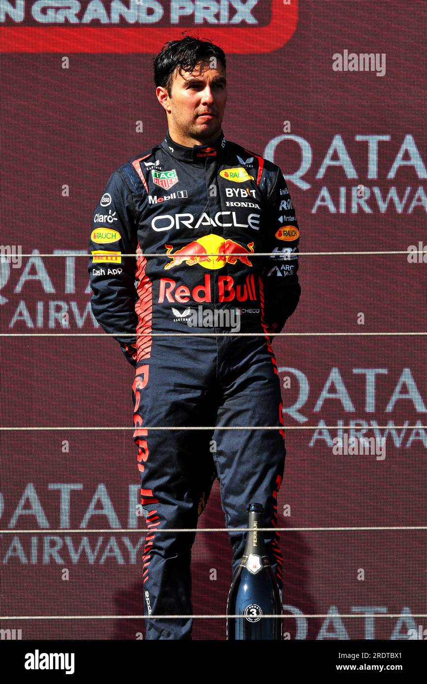 Budapest, Hungary. 23rd July, 2023. Third placed Sergio Perez (MEX) Red ...