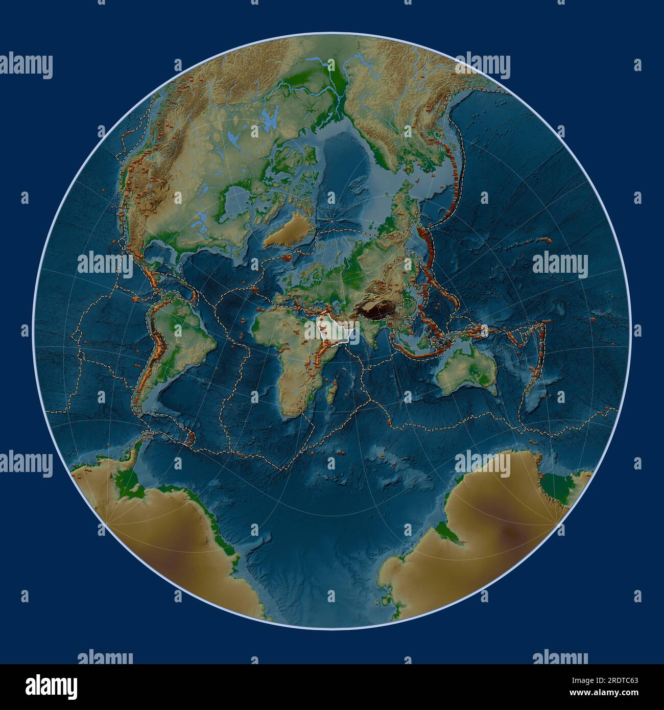 Arabian Tectonic Plate On The Physical Elevation Map In The Lagrange Oblique Projection Centered