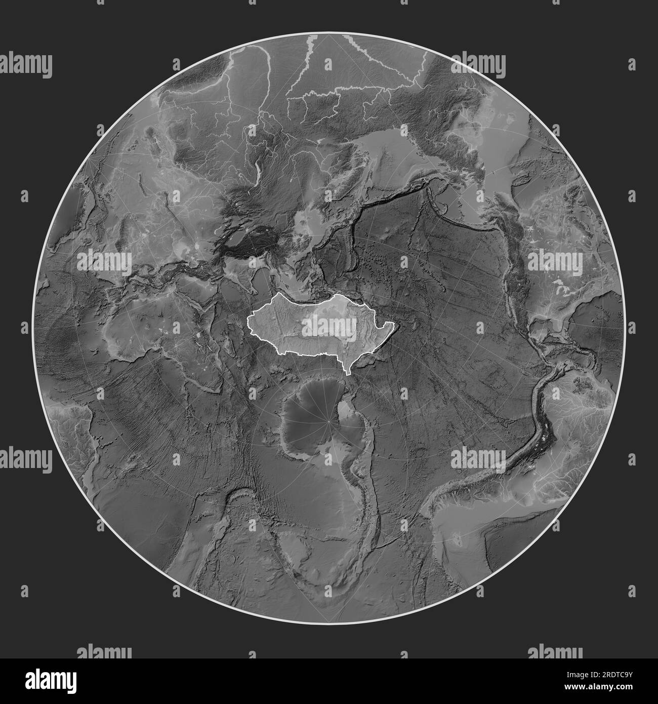 Australian tectonic plate on the grayscale elevation map in the ...