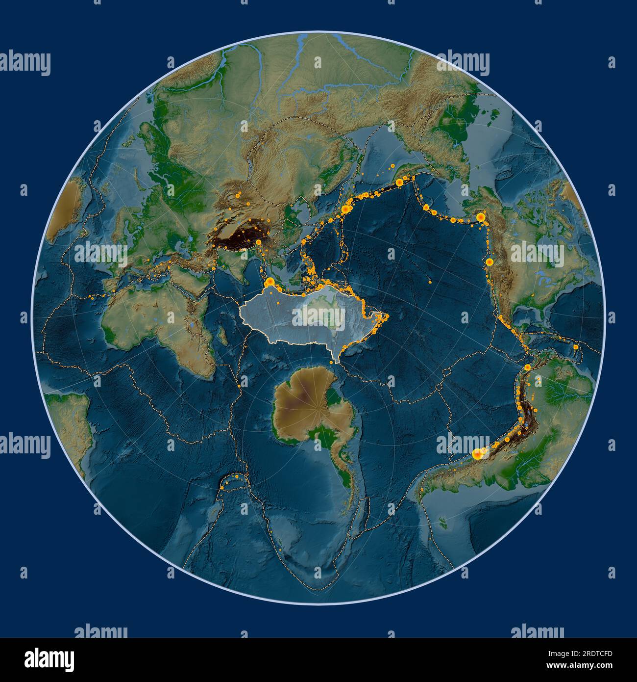 Australian tectonic plate on the physical elevation map in the Lagrange ...