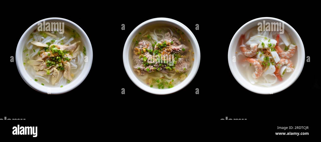 Set or collage of vietnamese traditional soups Pho with chicken ...