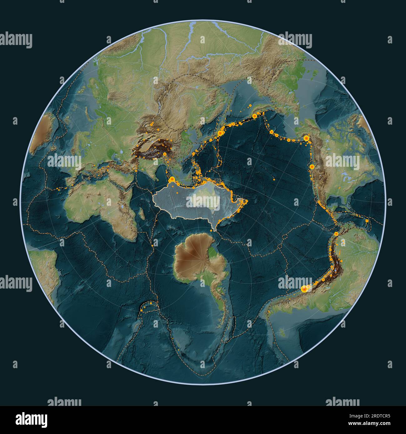 Australian Tectonic Plate On The Wiki Style Elevation Map In The Lagrange Oblique Projection