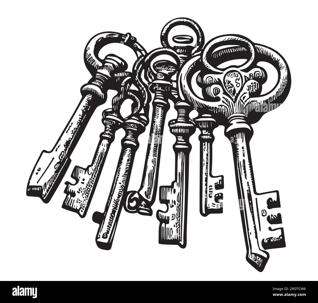 Retro keys sketch hand drawn heraldry illustration Stock Vector Image ...