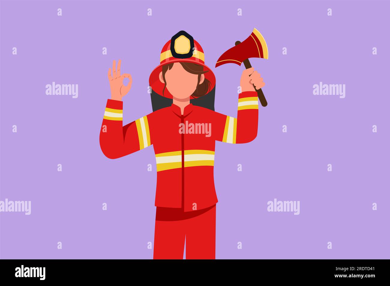 Graphic flat design drawing cute female firefighter in complete uniform ...