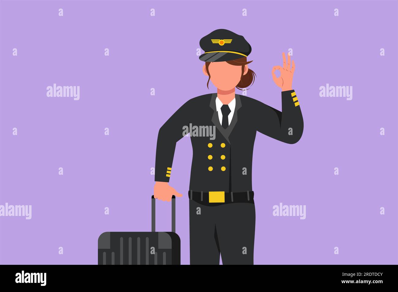 Cartoon flat style drawing of female pilot with okay gesture and in ...