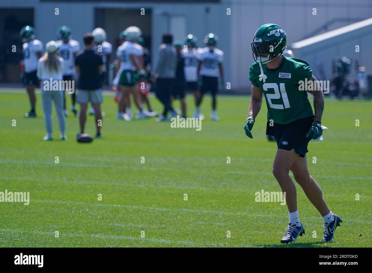 New York Jets' Ashtyn Davis participates in a drill at the NFL football ...
