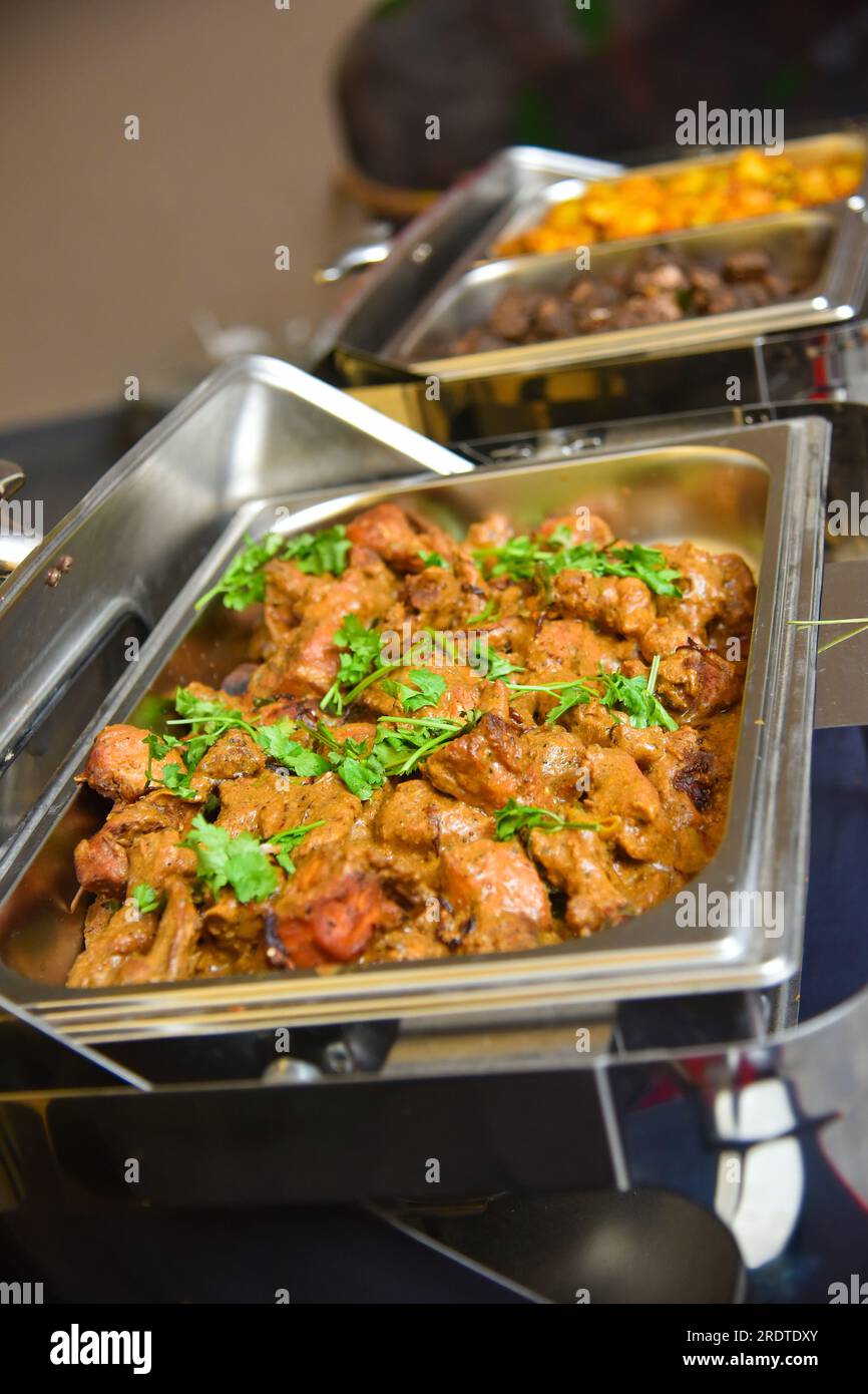 catering buffet food indoor in luxury restaurant with chicken curry and ...