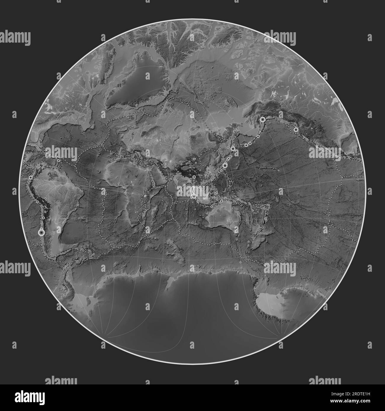 Burma Tectonic Plate On The Grayscale Elevation Map In The Lagrange Oblique Projection Centered