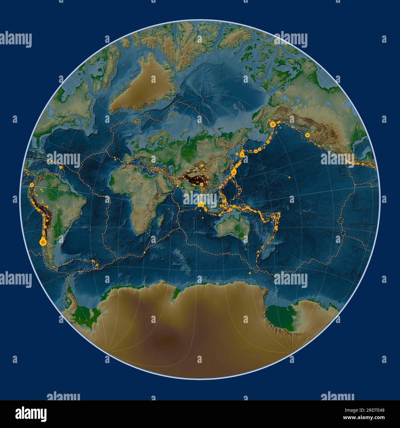 Burma tectonic plate on the physical elevation map in the Lagrange ...