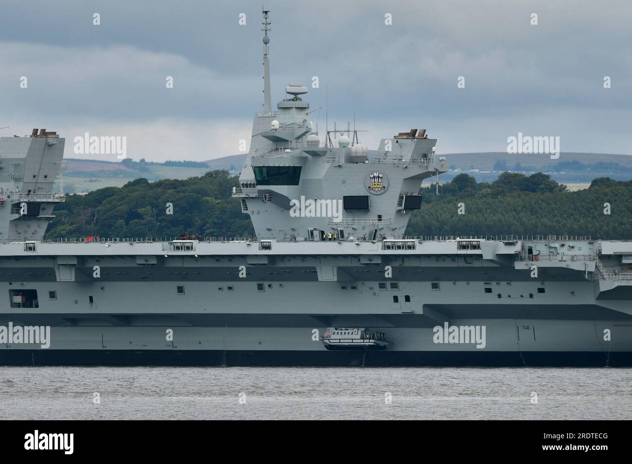 Edinburgh Scotland, UK 22 July 2023. HMS Prince of Wales aircraft carrier on the Firth of Forth ...