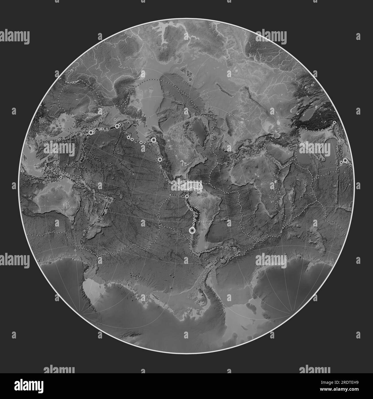 Caribbean tectonic plate on the grayscale elevation map in the Lagrange ...