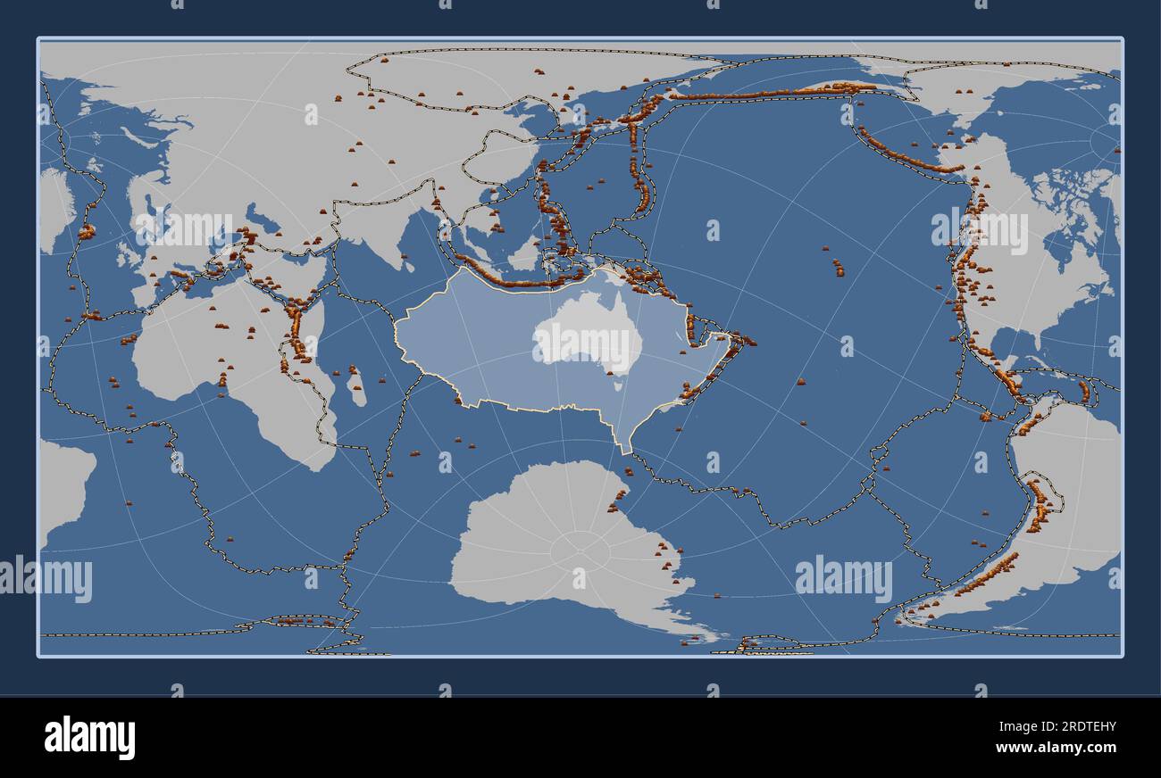 Australian tectonic plate on the solid contour map in the Patterson ...