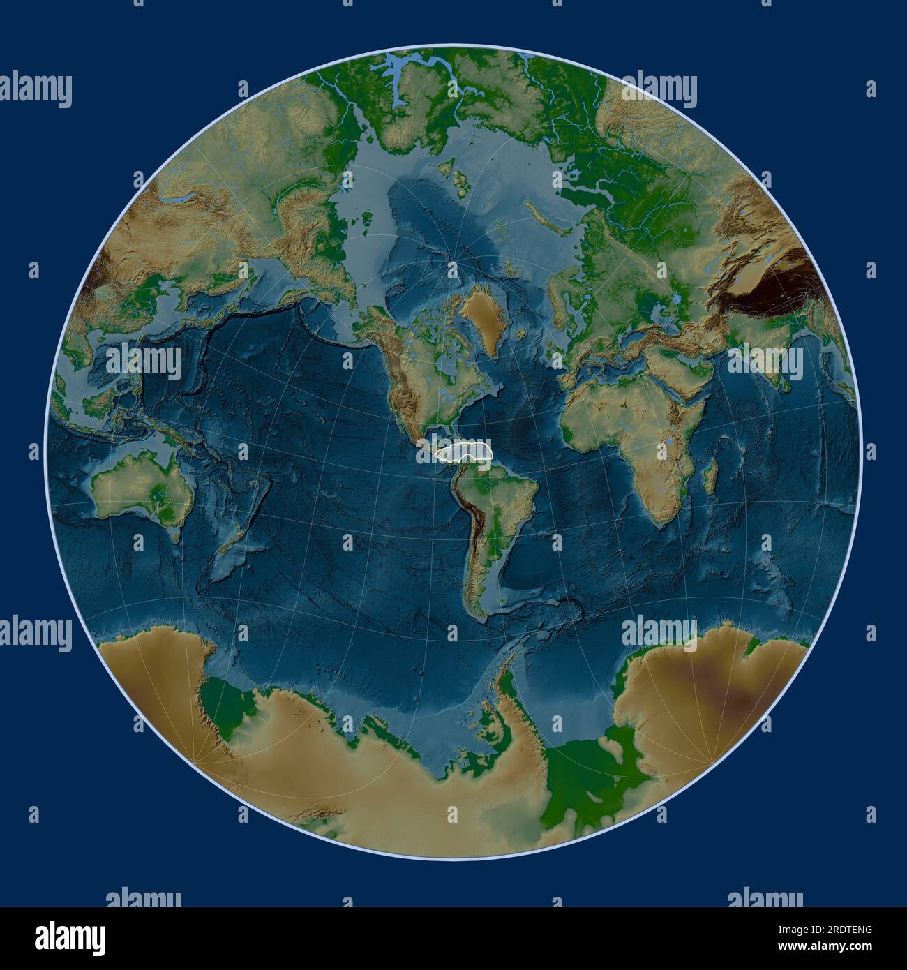 Caribbean Tectonic Plate On The Physical Elevation Map In The Lagrange