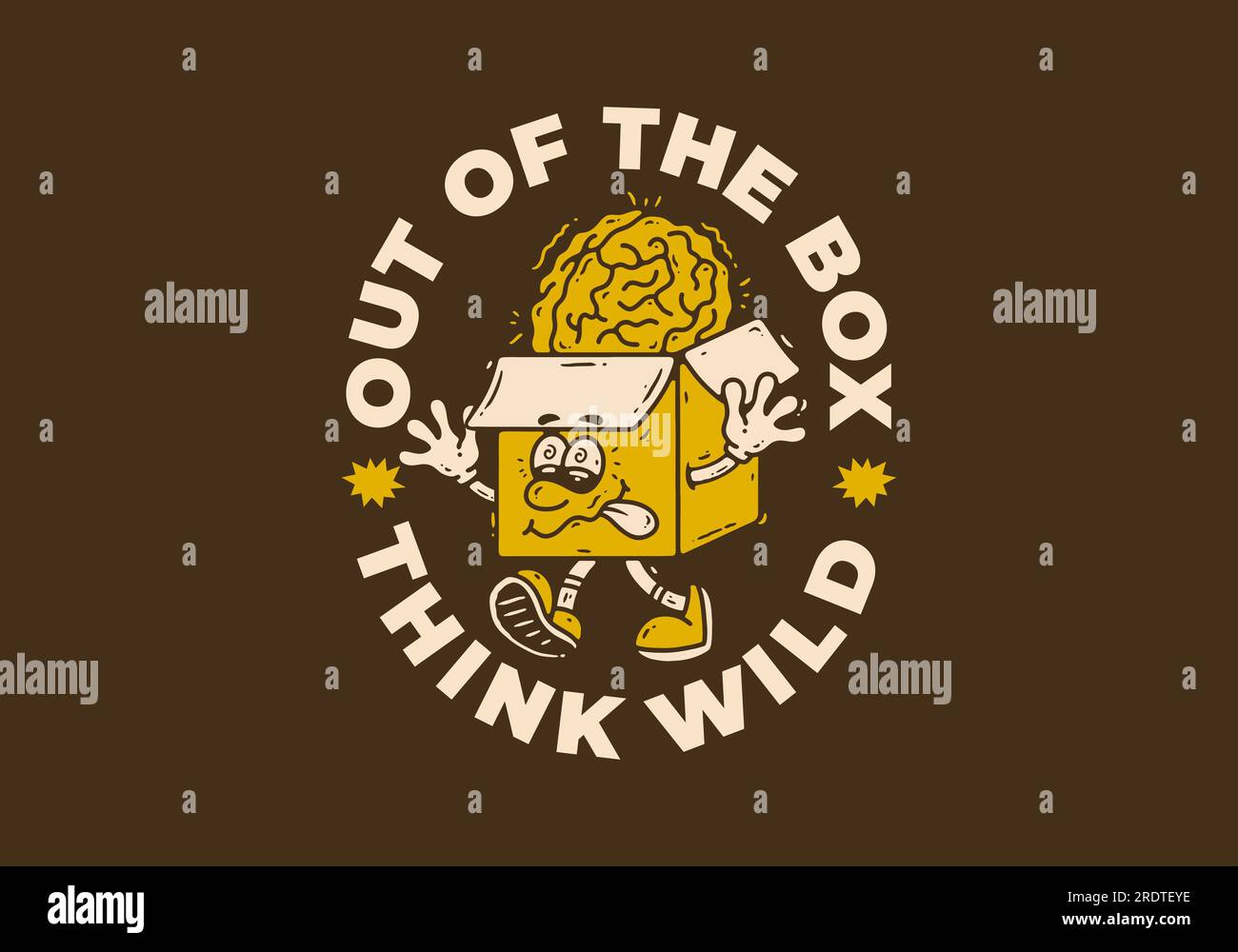 Out of the box, Vintage mascot character of a cardboard box with a ...