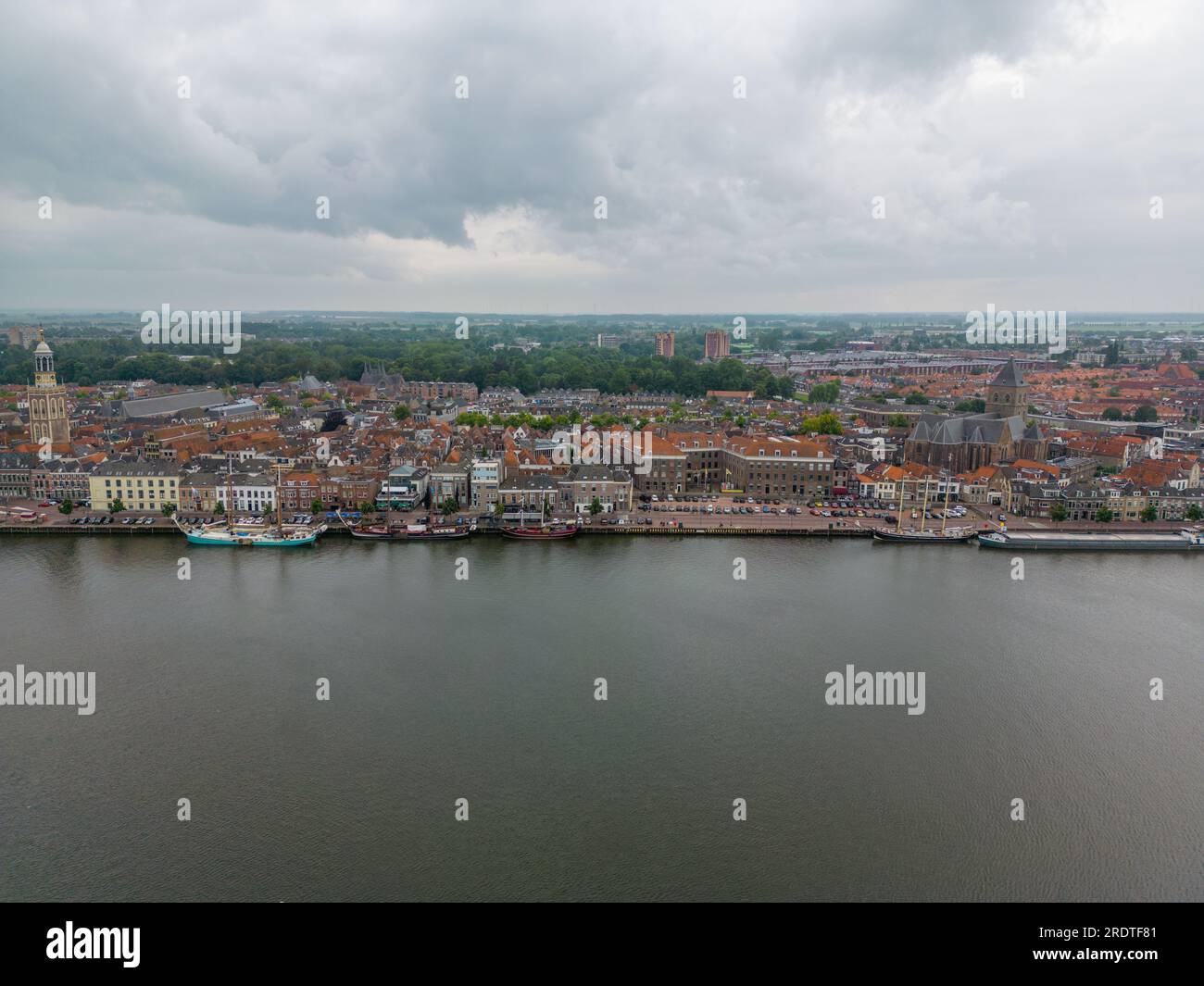 Aerial drone photo of the dutch city Kampen in Overijssel. This picture ...