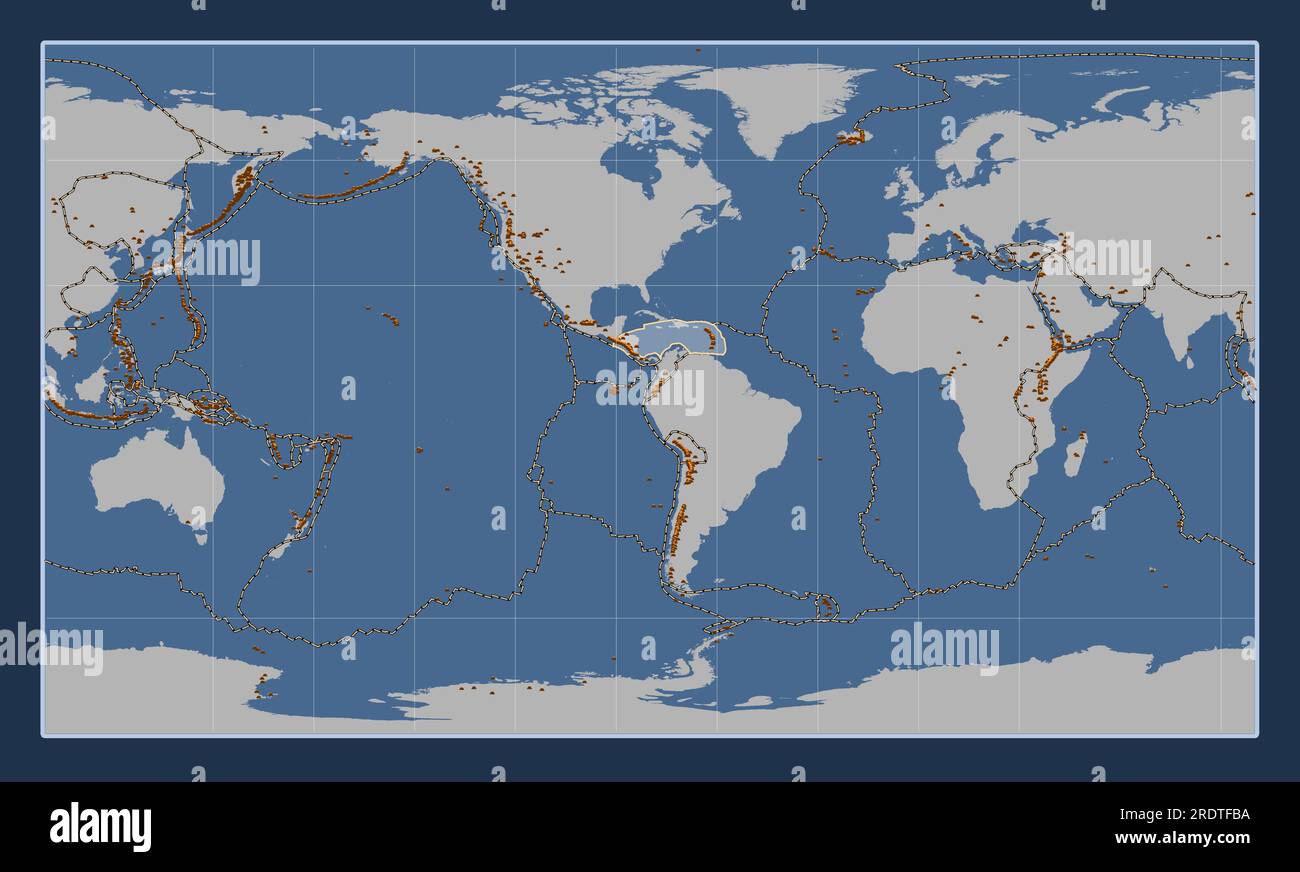 Shape Of The Caribbean Tectonic Plate On The Solid Contour Map In The Patterson Cylindrical