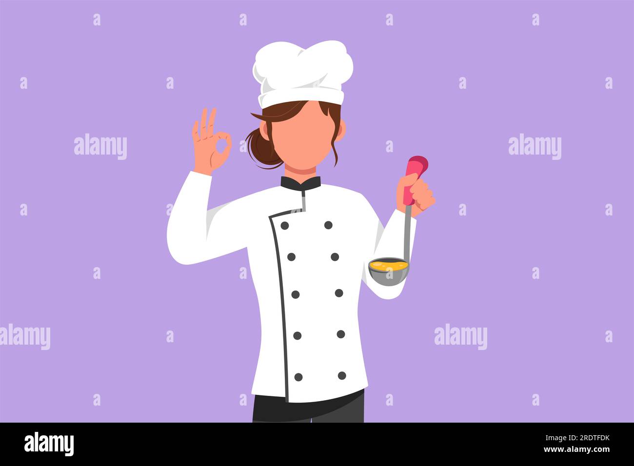 Character flat drawing beautiful female chef holding ladle with okay ...