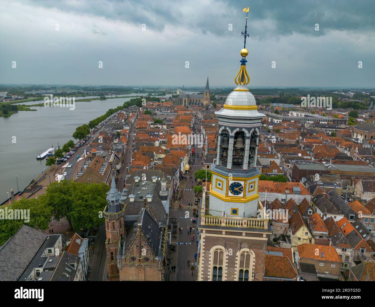 Aerial drone photo of the 'Nieuwe Toren', which is a large clock tower ...