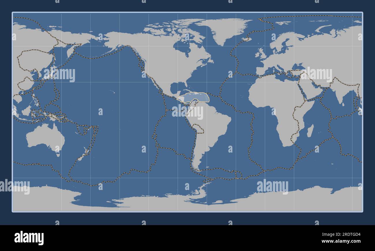 Shape Of The Caribbean Tectonic Plate On The Solid Contour Map In The Patterson Cylindrical