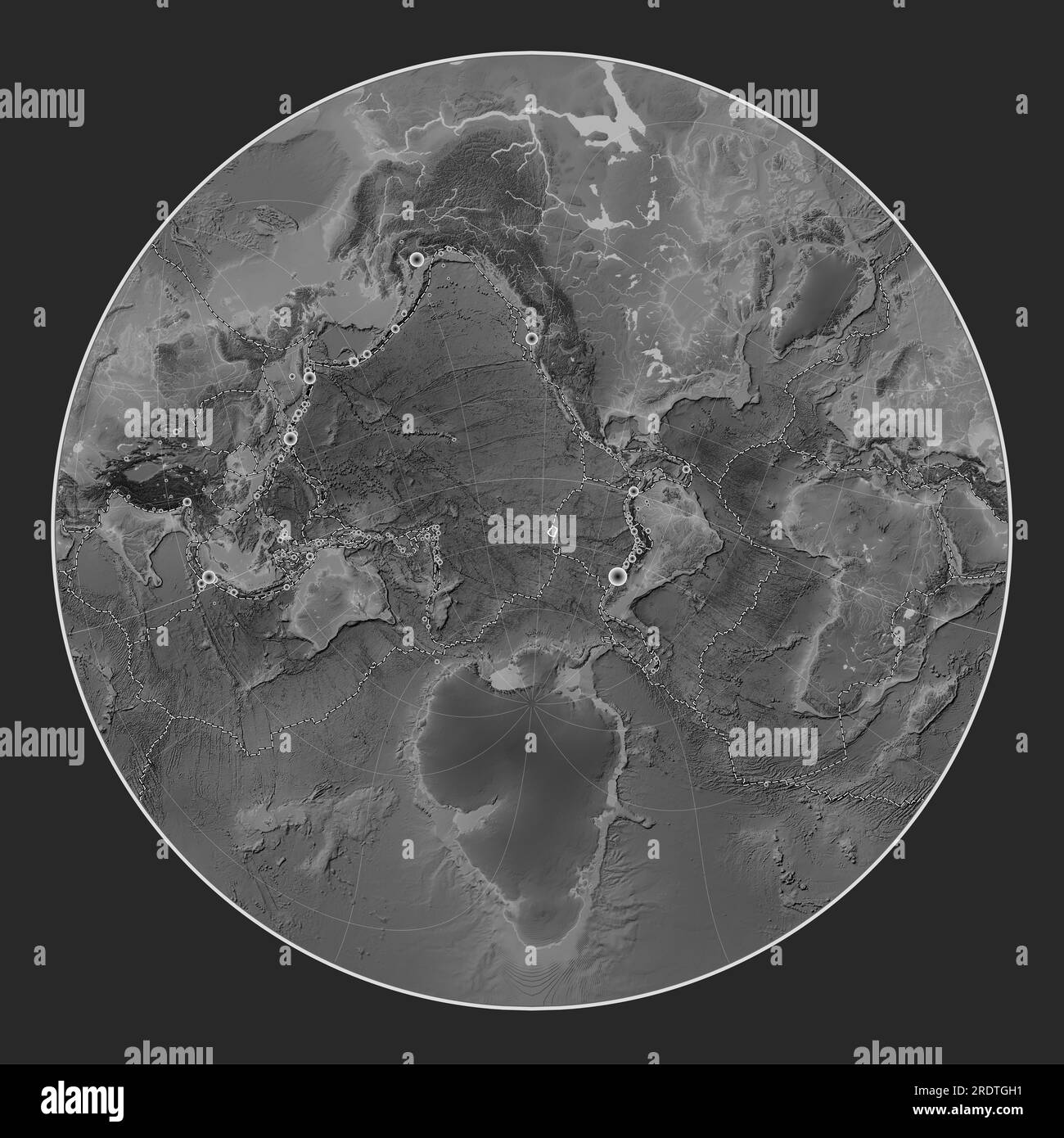 Easter tectonic plate on the grayscale elevation map in the Lagrange ...