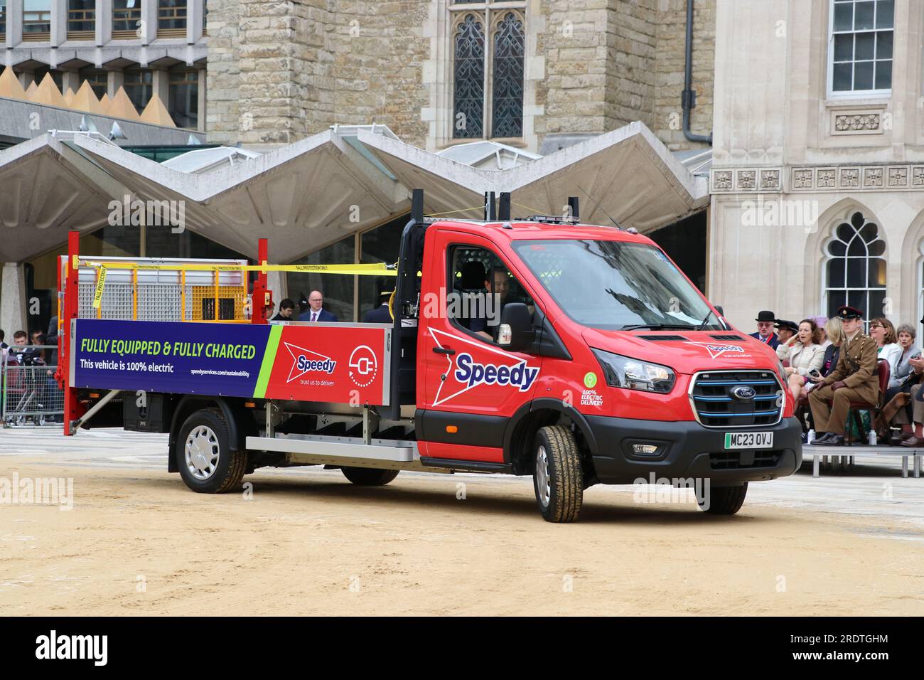 SPEEDY HIRE FORD E-TRANSIT EV DROPSIDE ELECTRIC DELIVERY VAN AT THE ...