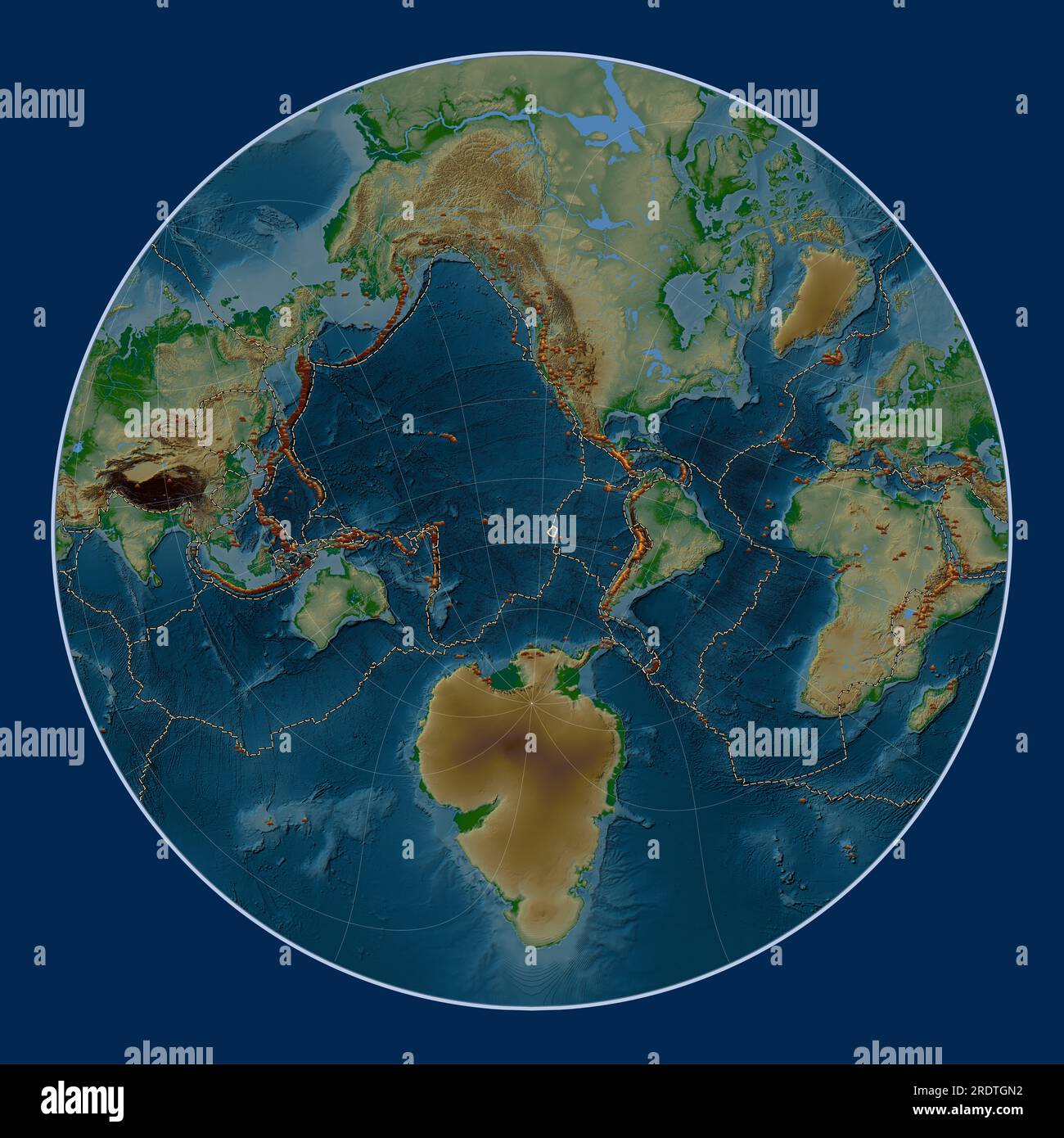 Easter tectonic plate on the physical elevation map in the Lagrange ...
