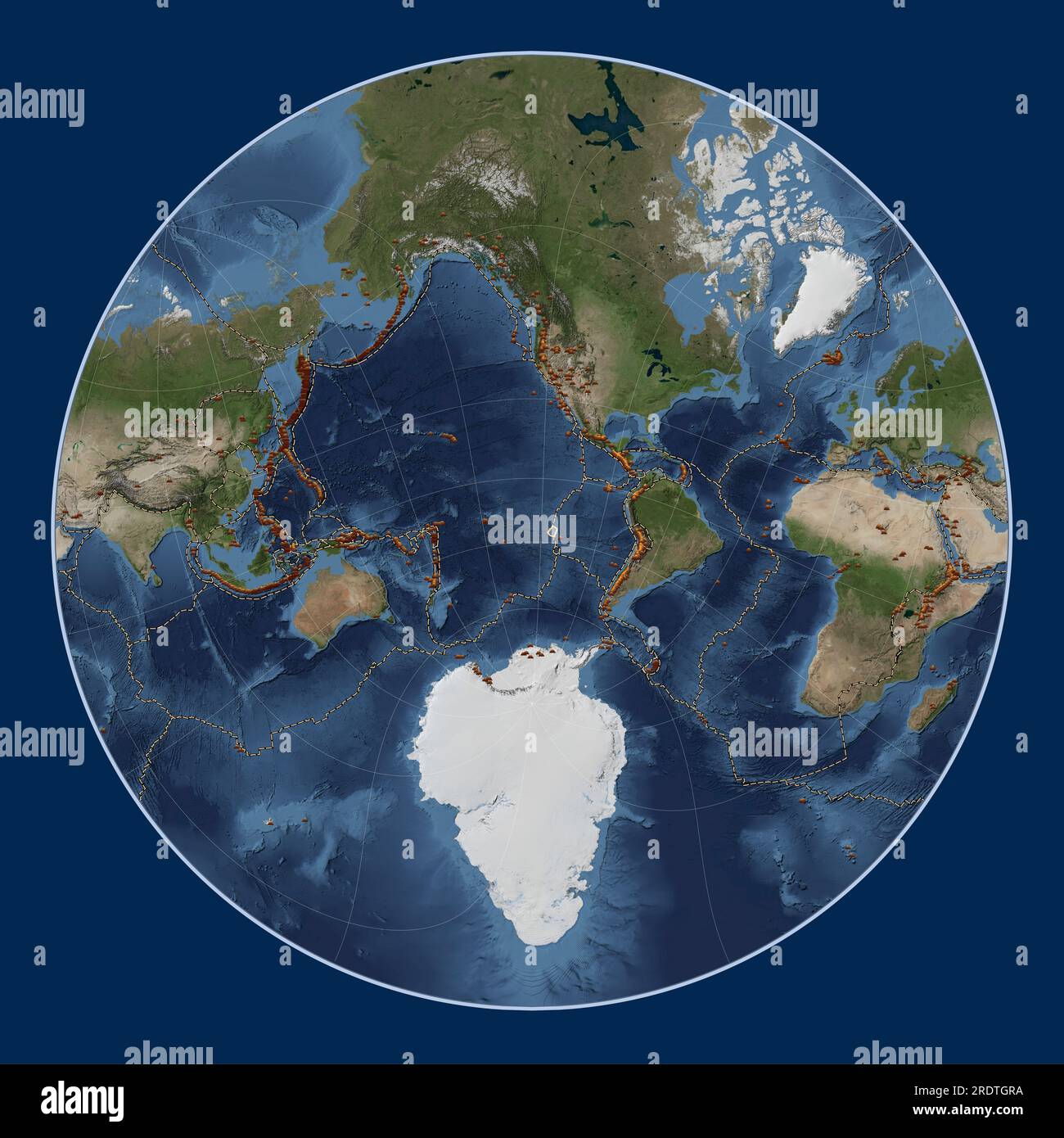 Easter Tectonic Plate On The Blue Marble Satellite Map In The Lagrange Oblique Projection