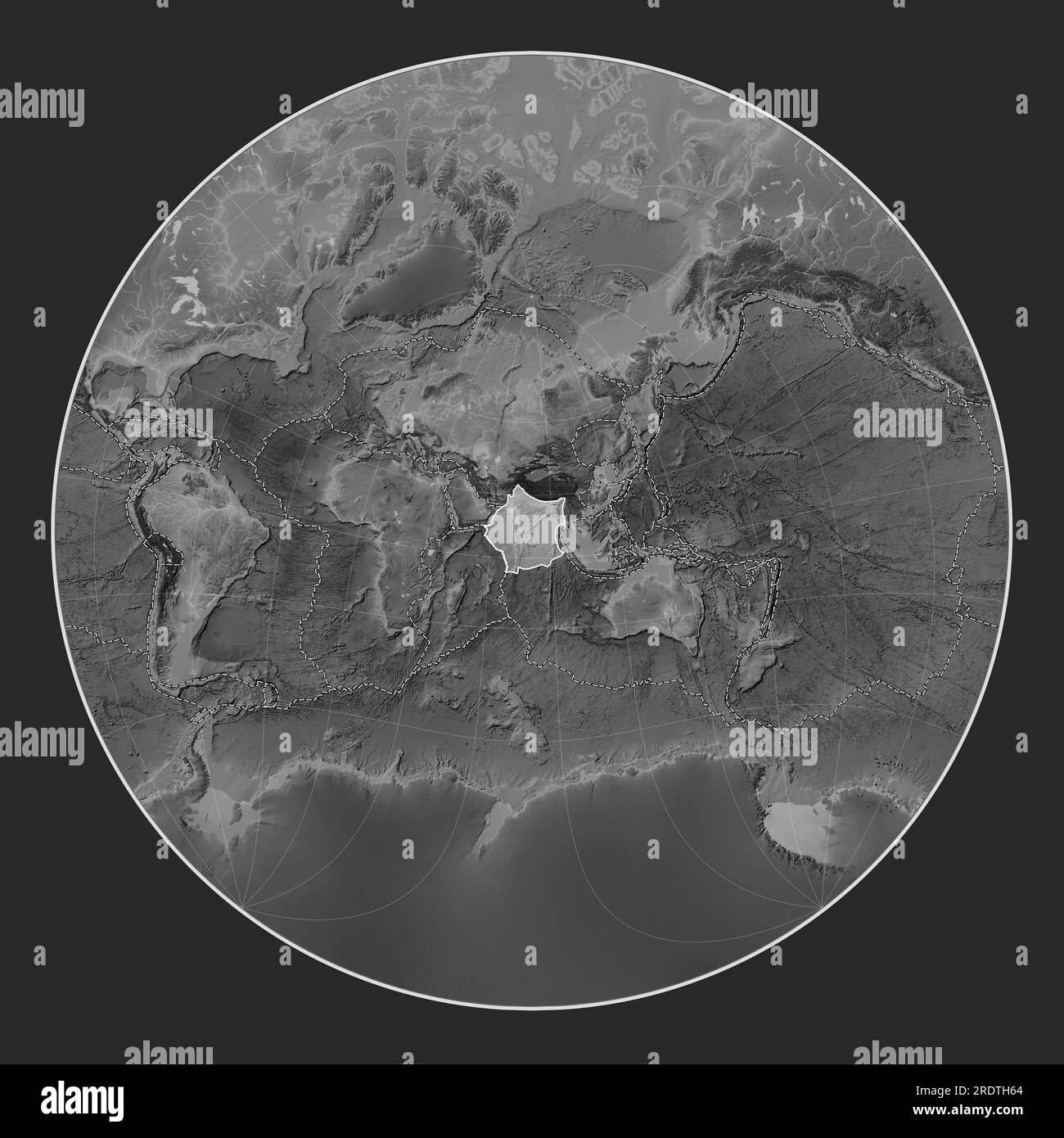 Indian Tectonic Plate On The Grayscale Elevation Map In The Lagrange Oblique Projection Centered
